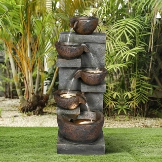 Outdoor Floor Water Fountain with Light LED Cascading Tipping Jugs ...