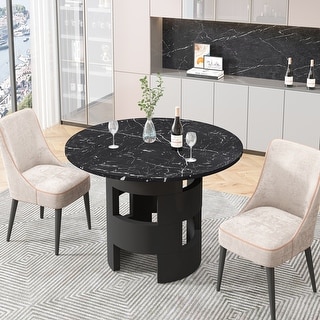 Modern Round Dining Table with Printed Black Marble Table Top For ...