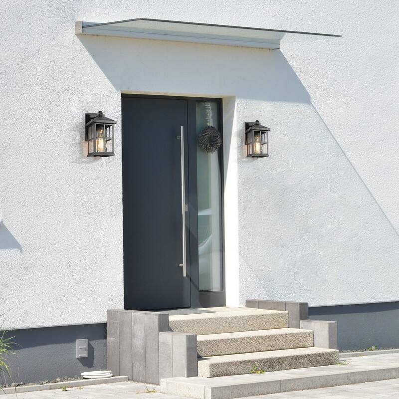 Bern 1-Light Black Square Outdoor Sconce Glass Wall Lights - Bed Bath ...