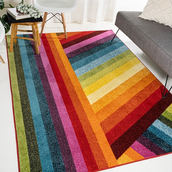 JONATHAN Y Kingdarr Rainbow Contemporary Stripe Multi Area Rug - Bed ...
