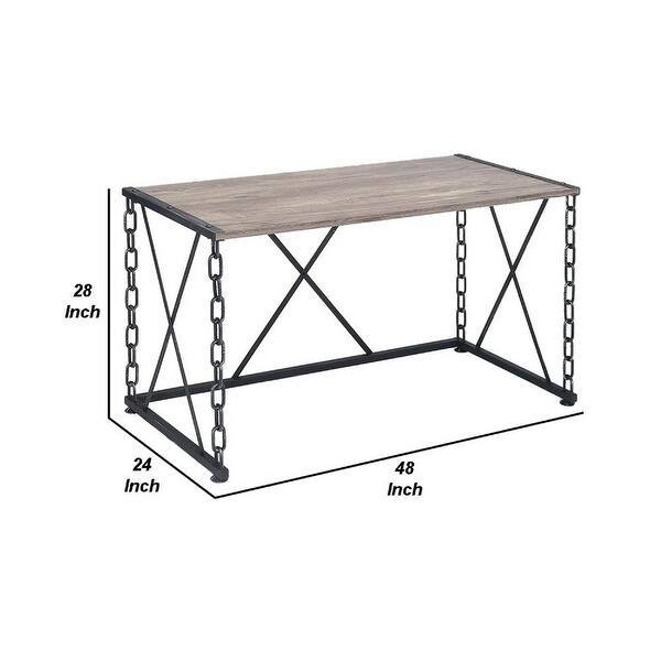 48 Inch Console Desk Table, Metal Chain Base, Oak Brown, Black - 48"W X ...