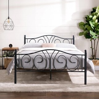 Full Bed Frame Bedroom Mattress Foundation Black Metal Platform Black ...