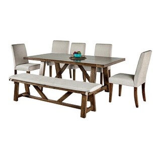 Jule 7pc Dining Set, Brown Rectangular Table, Chairs, Bench w White ...