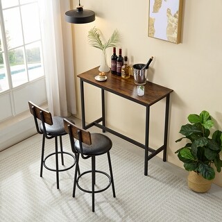 3-Piece Bar Stool and Dining Table Set with Bar Chair with Backrest ...