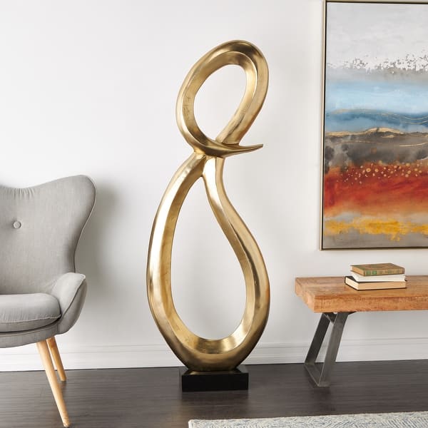 Gold or Black Aluminum Tall Looped Floor Abstract Sculpture with Black ...