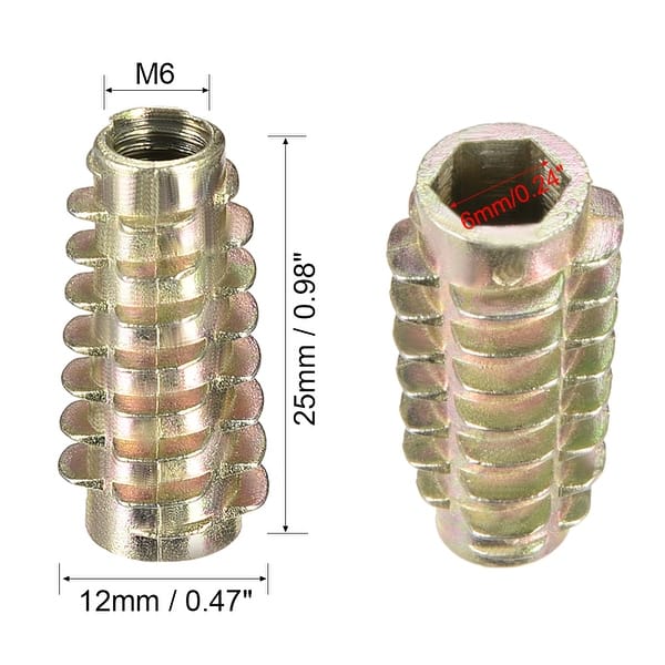 Threaded Insert Nuts Zinc Alloy Hex-Flush M6 Internal Threads 25mm ...
