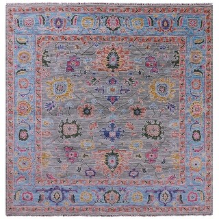 Golden Nile Grey Square Turkish Oushak Hand Knotted Wool Rug - 8' 1" X ...