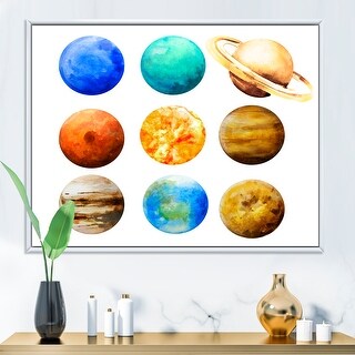 Designart "Various Planets In Orbit" Modern Framed Canvas Wall Art ...