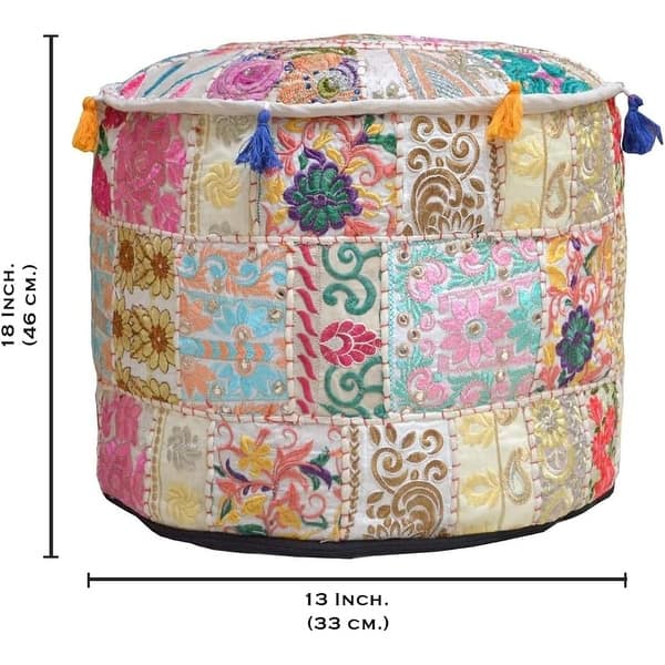 Indian Cotton Round Pouffe Ottoman Pouf Cover only - Bed Bath & Beyond ...