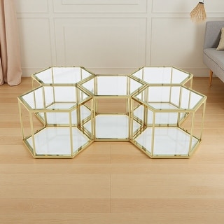 5pcs Small Stainless Steel Coffee Table with Double-Layer Tempered ...