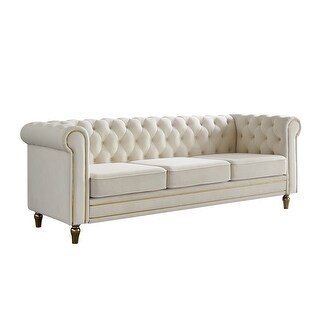 3 Seater Velvet Straight Row Deep Seat Sofa, Deep Button Tufted Couch ...