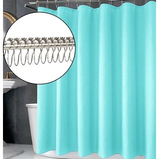 71" x 71" - Blue Fabric Textured Glam luxury Shower Curtain With 12 ...