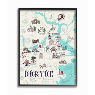 Stupell Illustrative Map of Boston Massachusetts Landmarks Framed Wall ...