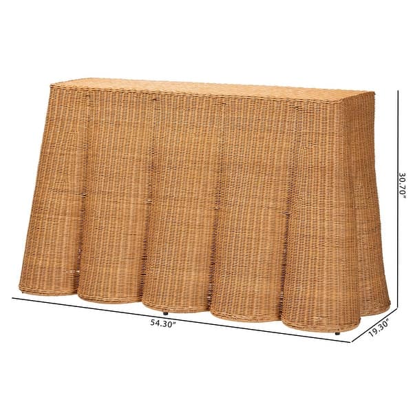 Palm Scallop Natural Rattan Console Table – Handwoven Wicker Accent ...