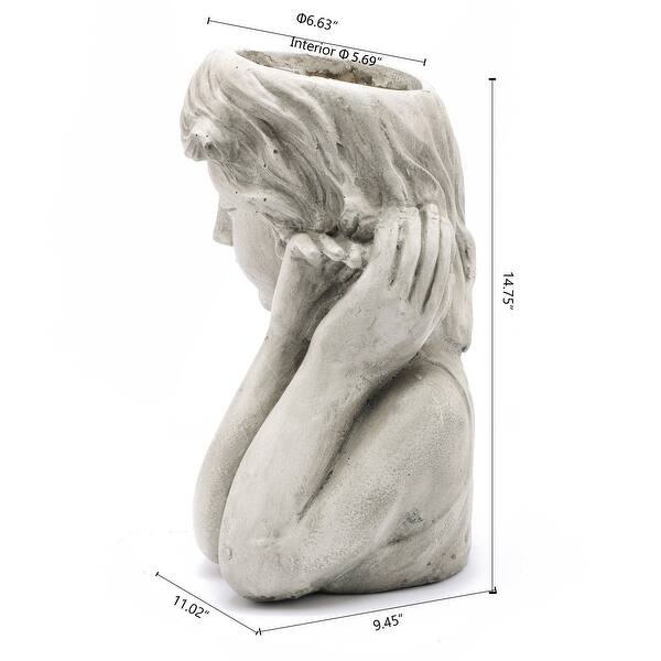 Grey MgO Lady Head Bust Planter - 14.75" H x 11.02" W x 9.45" D - Bed ...