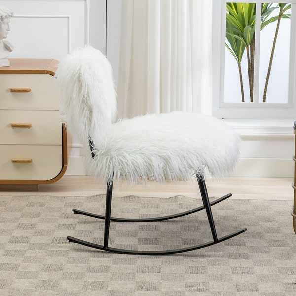 Faux Plush Rocking Chair With Metal Rocker Upholstered Glider Chair ...