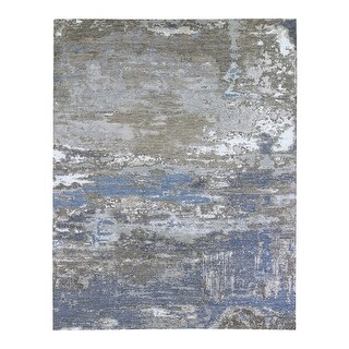 Shahbanu Rugs Silver-Blue Wool And Silk Persian Knot With Abstract ...