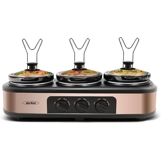 Triple Slow Cookers, 3x1.5 Qt Food Warmer Adjustable-Temp Buffet Server ...