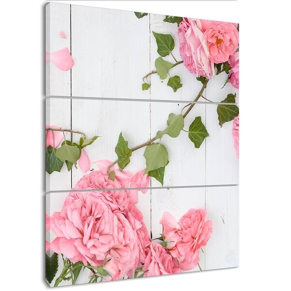 Designart "Pink Roses Facing Lying on Wood" Floral photography on ...