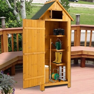 Outdoor Storage Shed with latch & 3 Compartments, Fir Wood Frame Tool ...