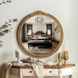 Round Metal Frame Wall Mirror Gold Soild Wood - Bed Bath & Beyond ...