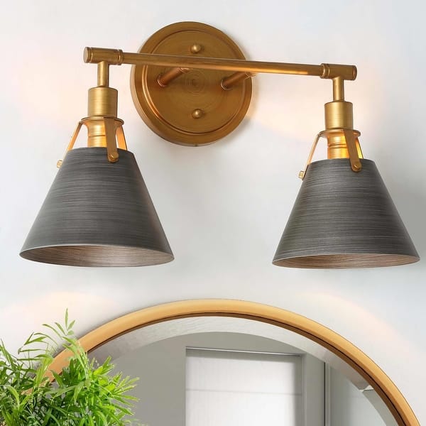 Coney Modern 2-Light Brushed Gold Bathroom Vanity Light Cone Wall ...