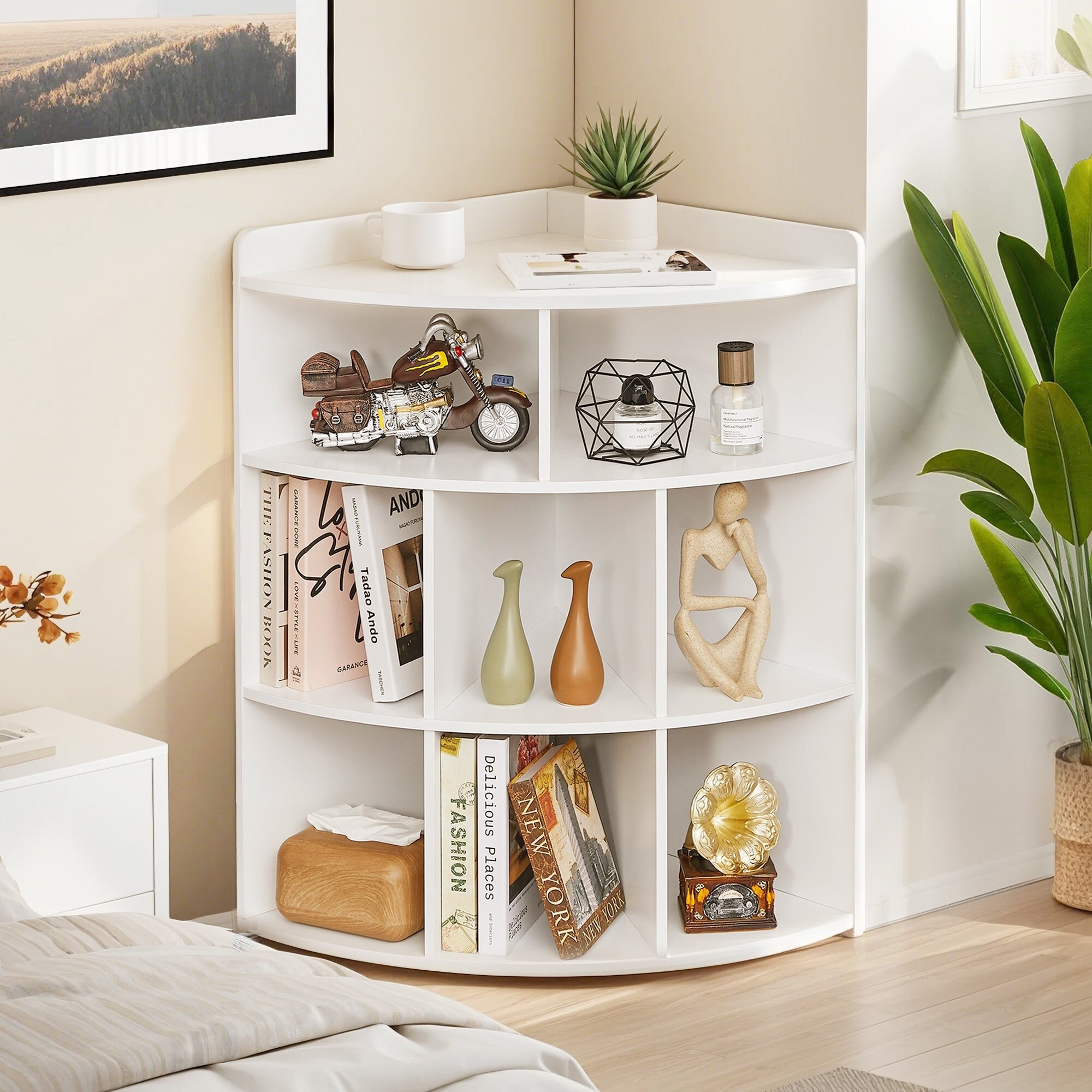 Javlergo 4 Tier Corner Bookcase 8 Cube Triangle Bookcase Bookshelf Storage Cabinet for Home Office Bedroom Living Room