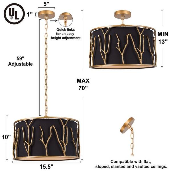 Modern Glam 4-light Brass Gold Drum Chandelier Black Fabric Shade ...