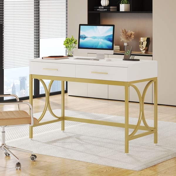 41" Computer Desk with Two Drawers, Modern Study Writing Desk with ...