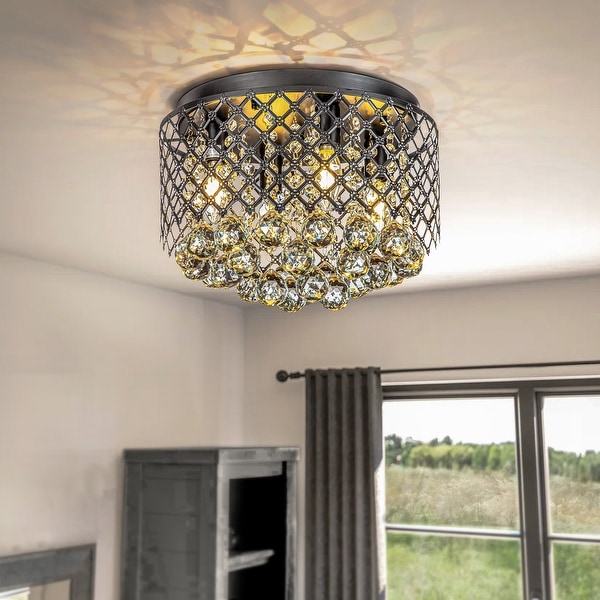 Zarbel Modern Farmhouse Drum 3-Light Rustic Faux Wood Accent Flush ...