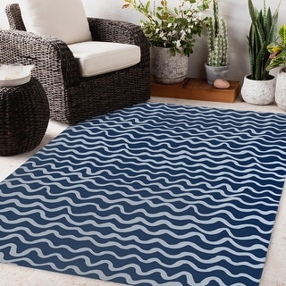 WAVES ABSTRACT NAVY Outdoor Rug By Kavka Designs - Bed Bath & Beyond ...