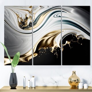 Designart "Abstract Geode Marble Waves White I" Modern Waves Canvas Art ...