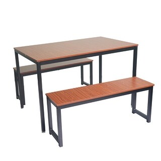 4-Person Dining Set, Rectangle Table With Benches-Chestnut Color,Thick ...