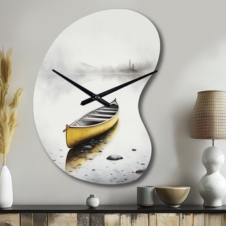 Yellow Canoe On The Lake I - Coastal Boat Large Wall Clocks ...