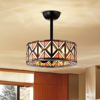 Cancha Marble and Ivory Tiffany Glass Lighted Ceiling Fan w Remote ...