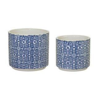 Set of 2 Geometric Ceramic Glazed Pots 5" - Bed Bath & Beyond - 37451812