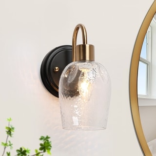 Waylin Modern Elegant 1-Light Water Ripple Glass Shade Black Gold Wall ...