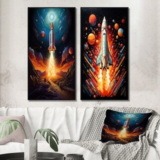 Designart "Rocketship Stellar Voyage" Rocketship Framed Wall Art Set Of ...