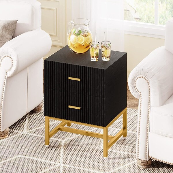 2 Drawer Nightstand Modern Black and Gold Bedside Table for Bedroom On Sale Bed Bath Beyond 37024190