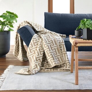 IBENA Camel and White Greek Design Throw Blanket 'Cambridge' - Bed Bath ...