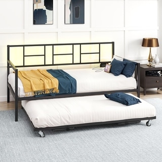 Twin Daybed Height Adjustable Day Bed Frame with Trundle, Versatile ...