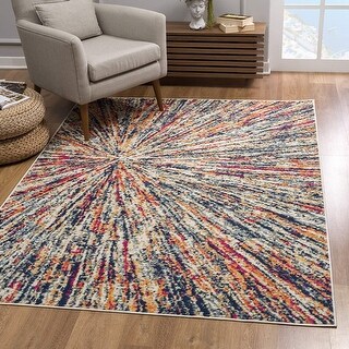 7' x 10' Cream Celestial Burst Abstract Area Rug - 3'6" Round - Bed ...