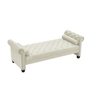 Multi-functional Rectangular Sofa Stool with Tufted Cushions and ...