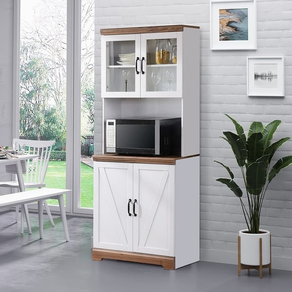 HOMCOM 70" Farmhouse Kitchen Buffet with Hutch, Cupboard Cabinet with ...