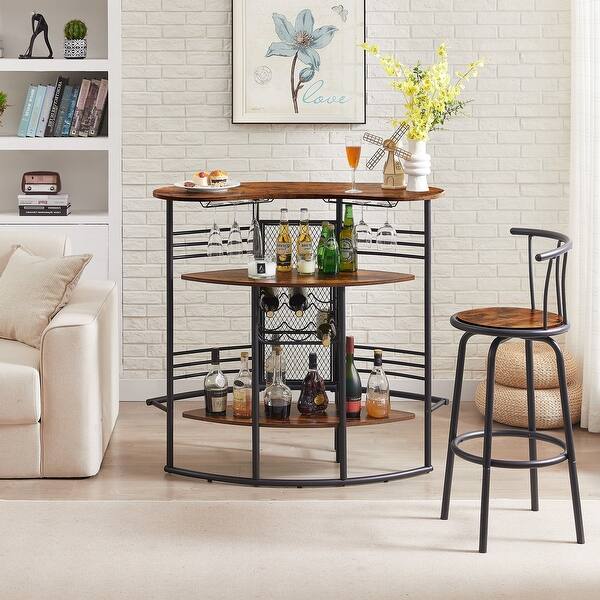 VECELO Industrial Bar Unit Wine Rack Table Modern Home Liquor Bar Table ...