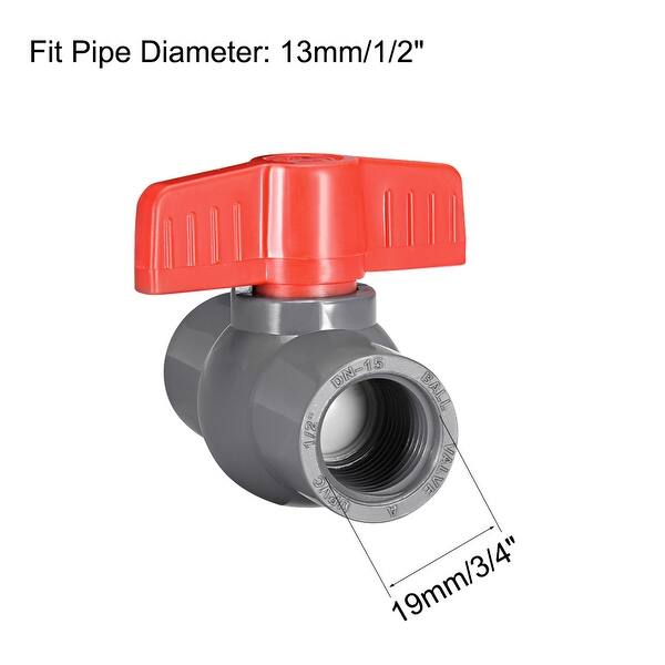 PVC Ball Valve Threaded Ends 1/2" Inner Hole Diameter Red Gray ...