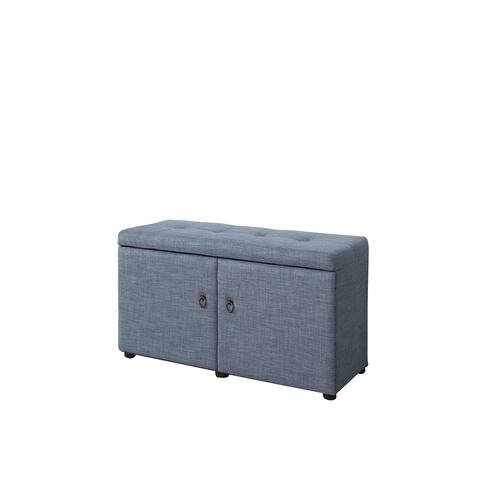 Blue Gray Linen Look Double Door Shoe Storage Bench - Overstock - 35466617
