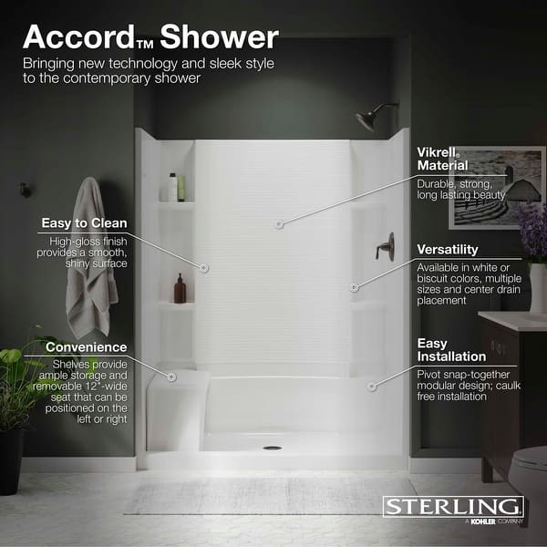 Sterling 71164100 Accord 60" x 36" Vikrell Shower Wall Set with Tile ...