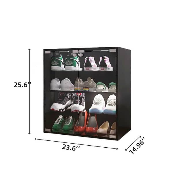 4 Layers Black Shoe Cabinet with Glass Door and Glass Layer Shoes ...