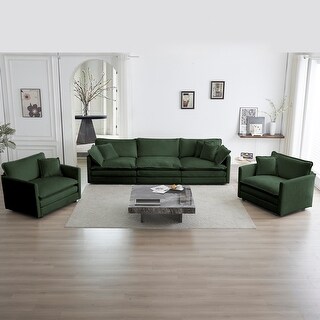 Green 3-Piece Chenille Sofa Set with 3-Seater and 2 Single Sofas - Bed ...